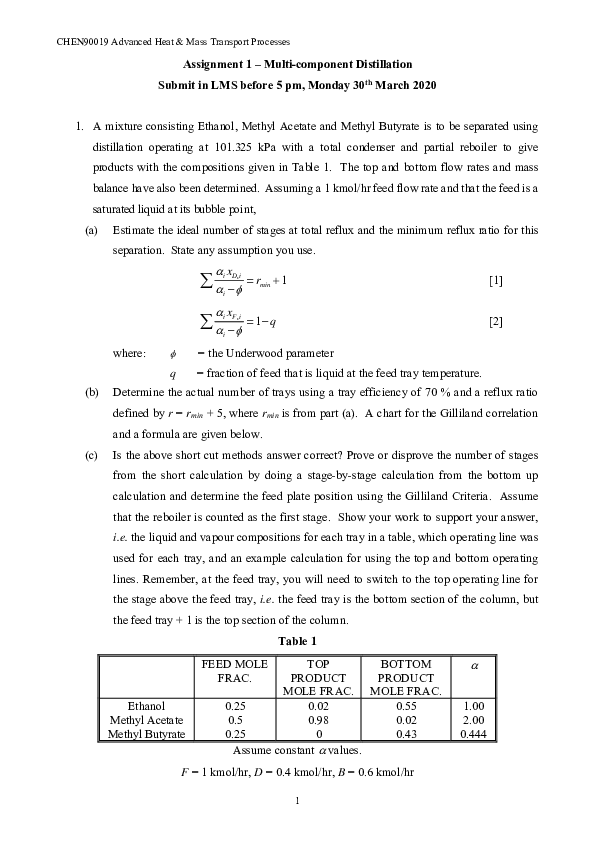 (PDF) Assignment 1 -Multi-component Distillation