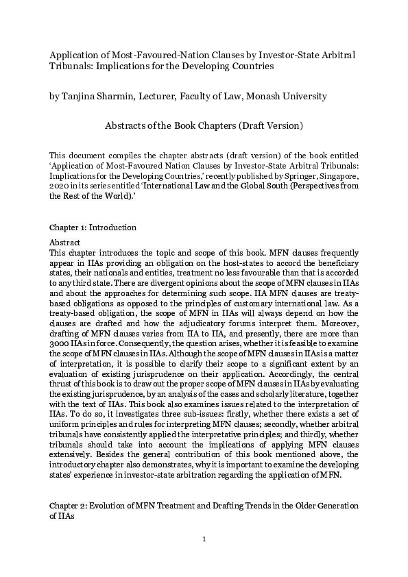 (PDF) Application of Most-Favoured-Nation Clauses by Investor-State ...