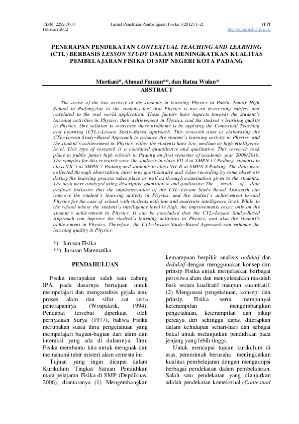 (PDF) Penerapan Pendekatan Contextual Teaching and Learning (CTL ...