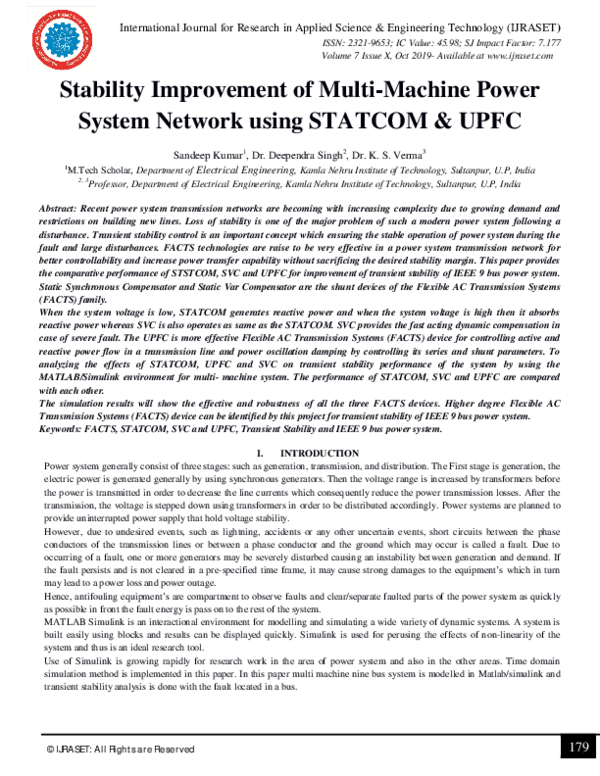 (PDF) Stability Improvement of Multi-Machine Power System Network using STATCOM & UPFC