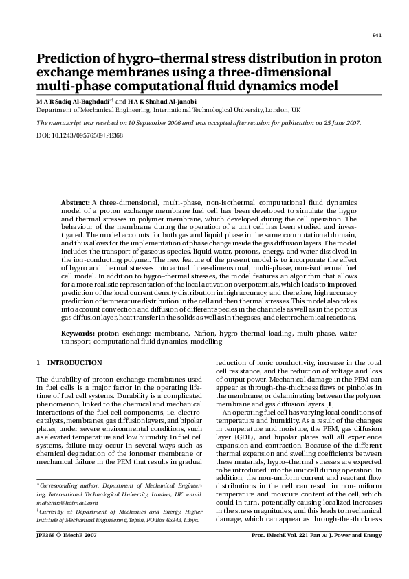 (PDF) Prediction of hygro-thermal stress distribution in proton ...