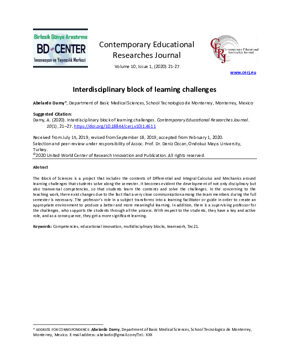 (PDF) Interdisciplinary block of learning challenges