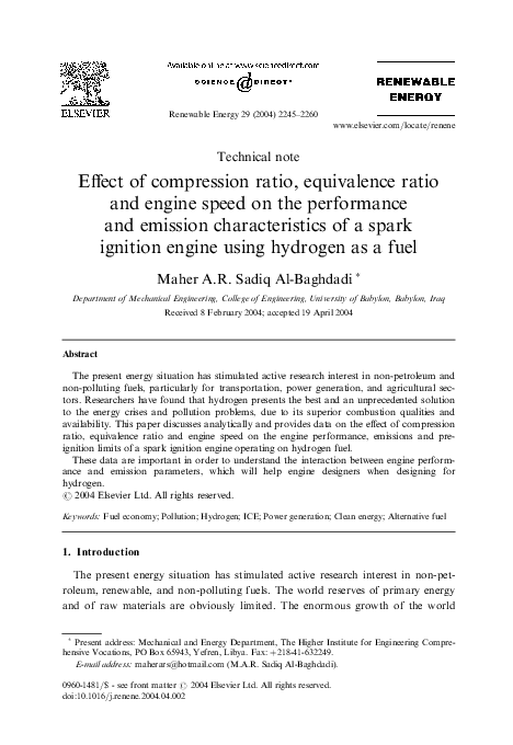 Pdf Effect Of Compression Ratio Equivalence Ratio And Engine Speed