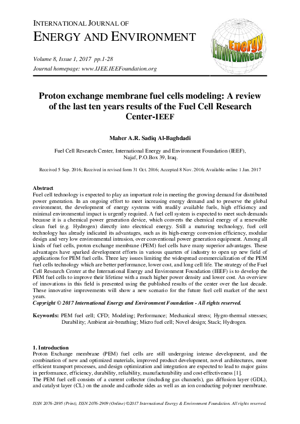 (PDF) Proton exchange membrane fuel cells modeling: A review of the last ten years results of ...