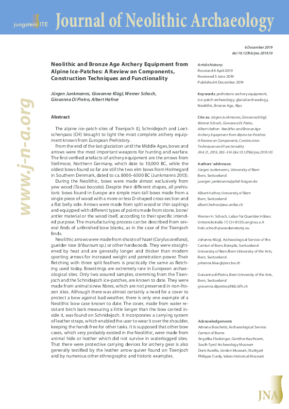 (PDF) Neolithic and Bronze Age Archery Equipment from Alpine Ice ...