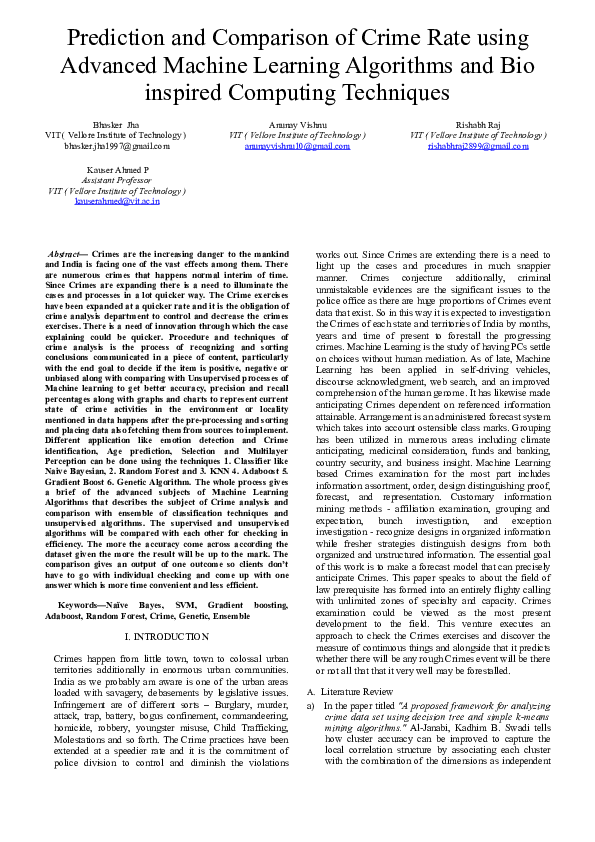 Doc Prediction And Comparison Of Crime Rate Using Advanced Machine Learning Algorithms And Bio