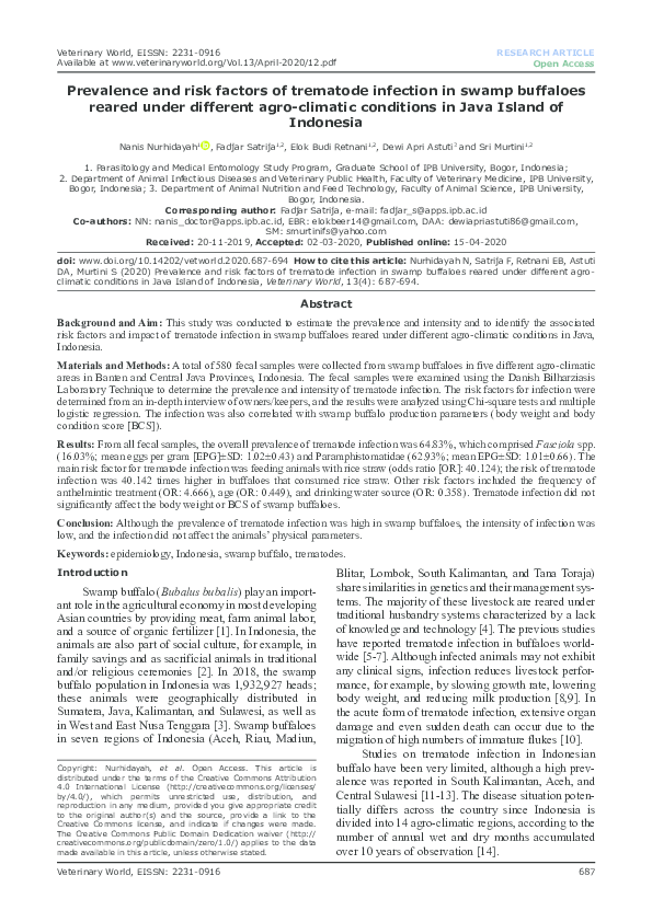 (PDF) Prevalence and risk factors of trematode infection in swamp ...