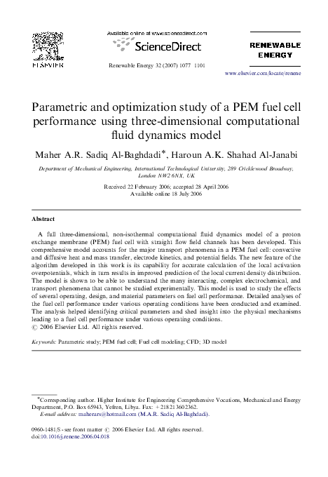 (PDF) Parametric and optimization study of a PEM fuel cell performance using three-dimensional ...
