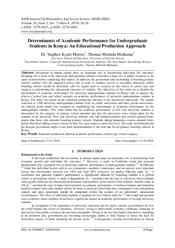 (PDF) Determinants of Academic Performance for Undergraduate Students ...