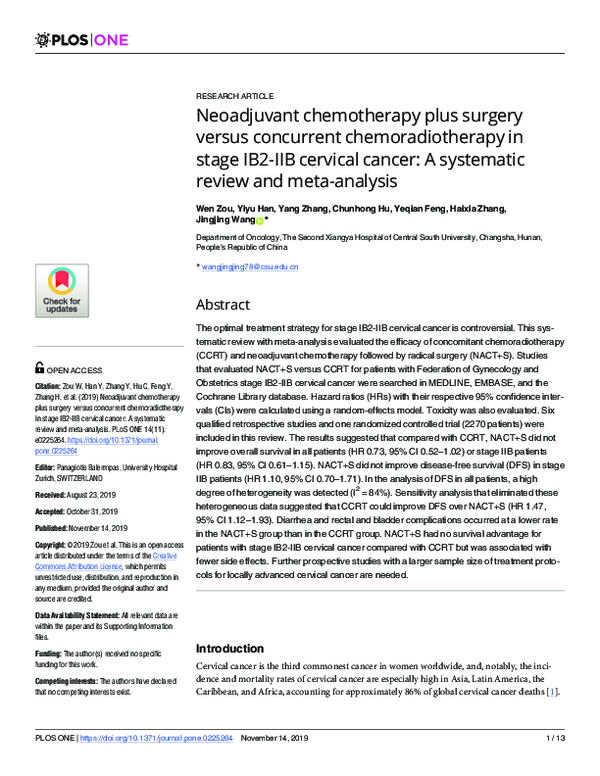 (PDF) Neoadjuvant chemotherapy plus surgery versus concurrent chemoradiotherapy in stage IB2-IIB ...