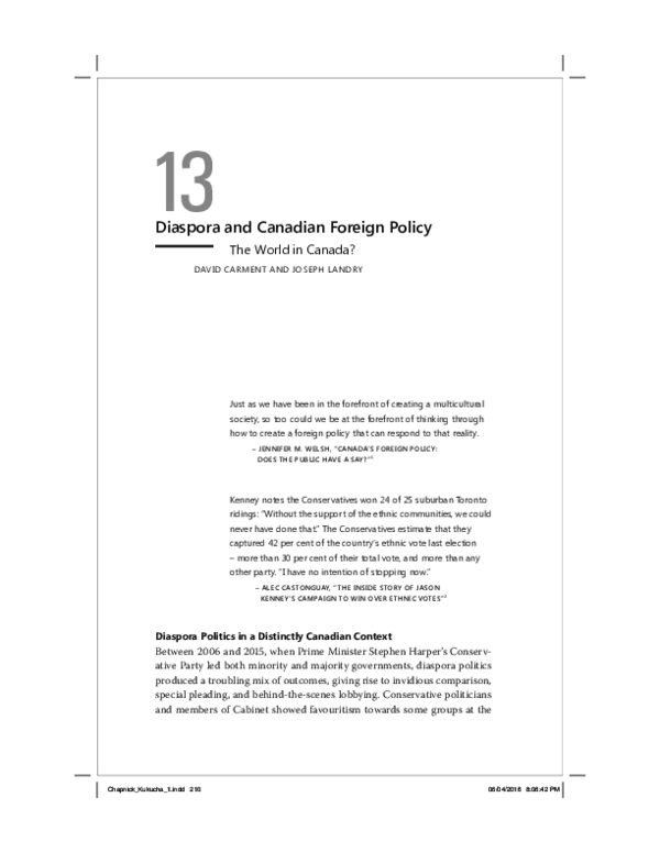 (PDF) Diaspora and Canadian Foreign Policy: The World in Canada