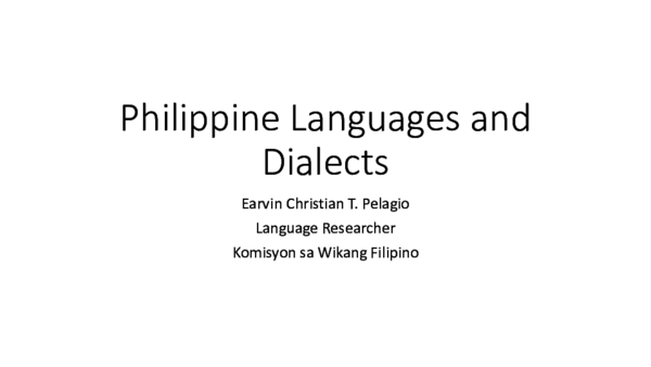(PDF) Philippine Languages and Dialects