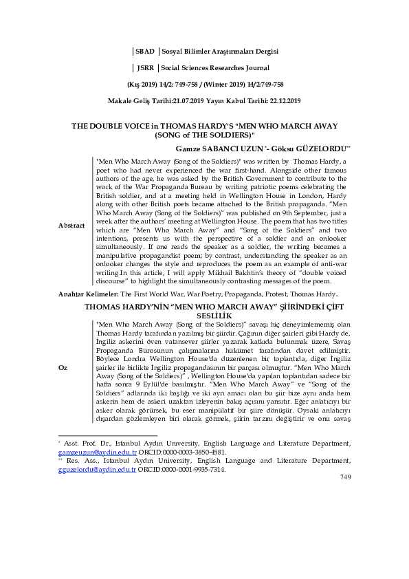 (PDF) The Double Voice in Thomas Hardy's "Men Who March Away (Song of ...