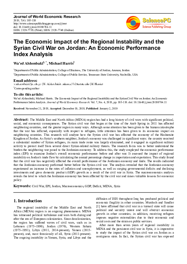 (PDF) The Economic Impact of the Regional Instability and the Syrian ...
