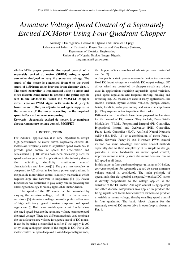 (PDF) Armature Voltage Speed Control of a Separately Excited DCMotor ...