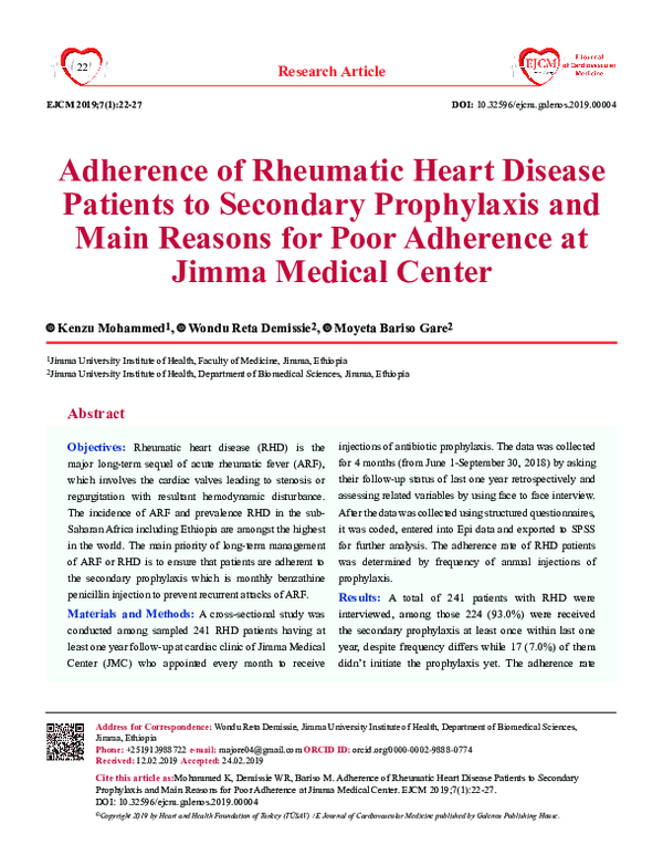 (PDF) Adherence of Rheumatic Heart Disease Patients to Secondary ...