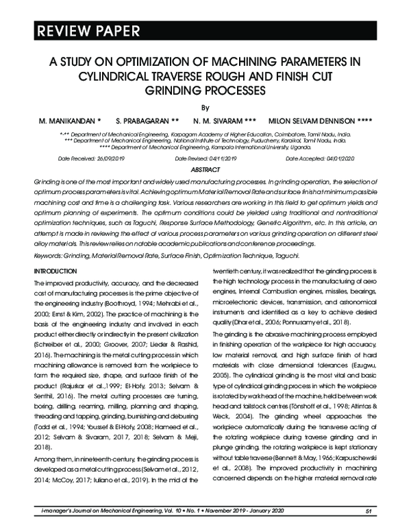 (PDF) OPTIMIZATION OF SURFACE GRINDING PROCESS PARAMETERS FOR AISI D2 STEEL | IJESRT JOURNAL ...