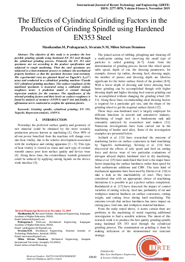 (PDF) The Effects of Cylindrical Grinding Factors in the Production of ...