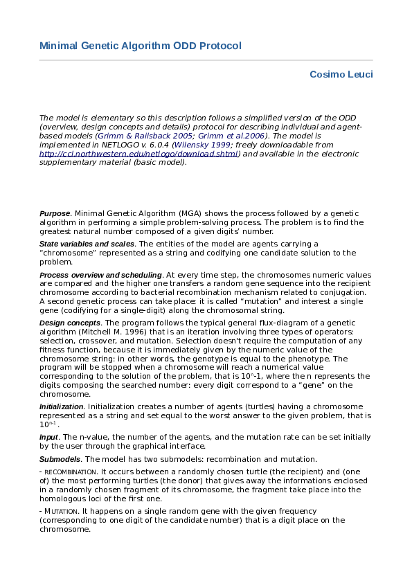 Doc Minimal Genetic Algorithm Odd Protocol Cosimo Leuci