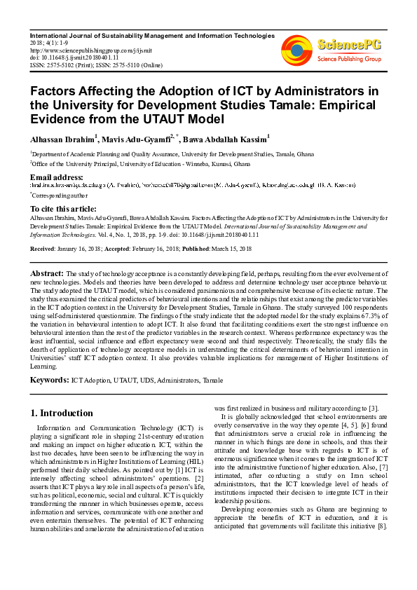 (PDF) Factors Affecting the Adoption of ICT by Administrators in the University for Development ...