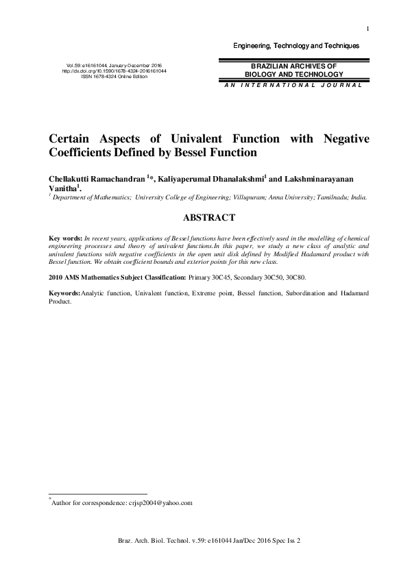 Pdf Certain Aspects Of Univalent Function With Negative Coefficients Defined By Bessel Function