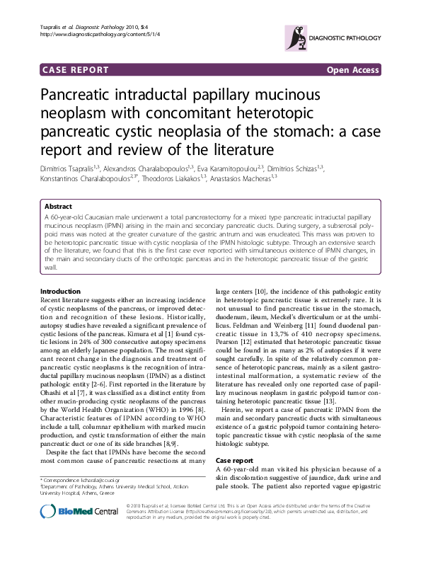 (PDF) Pancreatic intraductal papillary mucinous neoplasm with concomitant heterotopic pancreatic ...