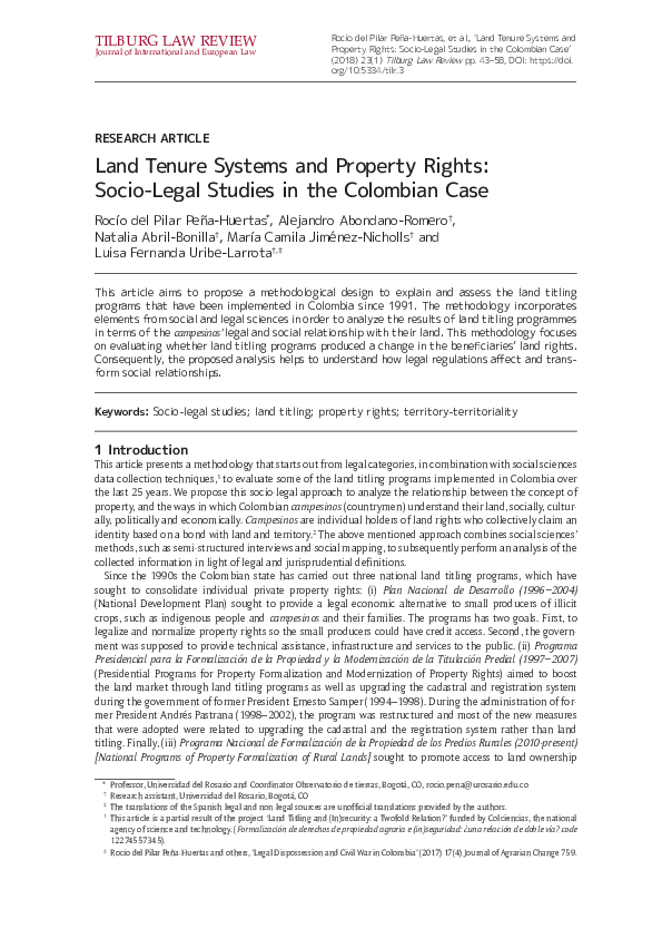 (PDF) Land Tenure Systems and Property Rights: Socio-Legal Studies in ...