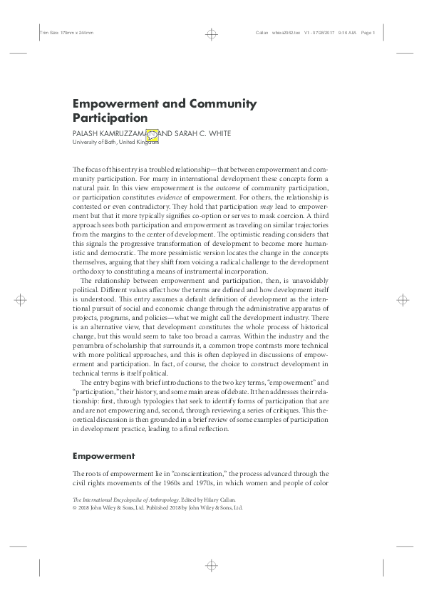 (PDF) Empowerment and Community Participation