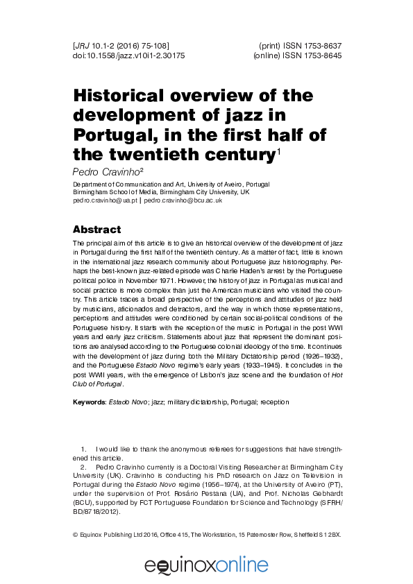 (PDF) [Journal Article] "Historical overview of the development of jazz ...