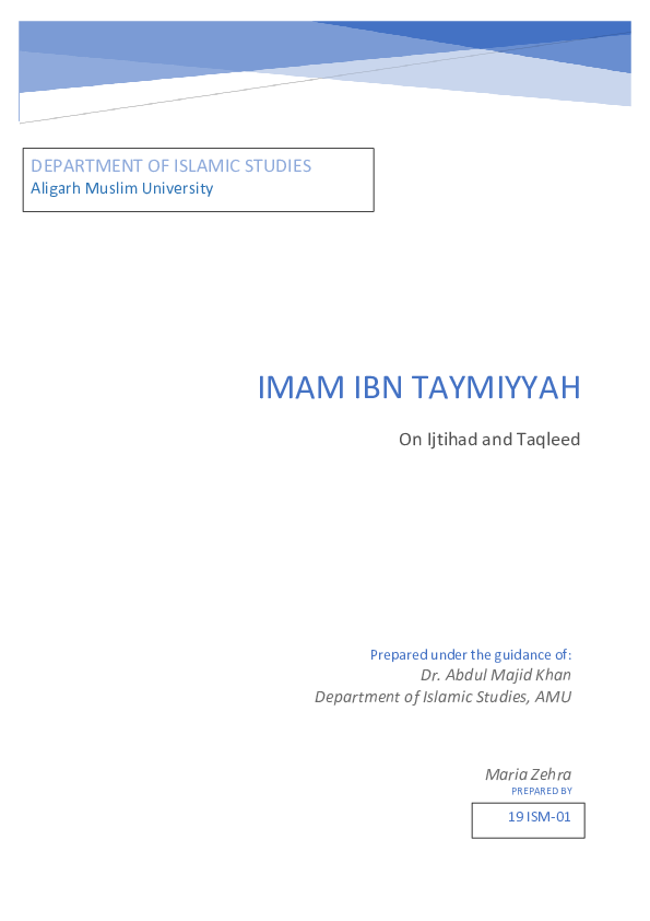 (PDF) Ibn taymiyyah on taqleed and ijtihad