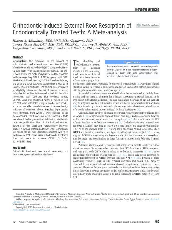 (PDF) Orthodontic-induced External Root Resorption of Endodontically Treated Teeth: A Meta-analysis