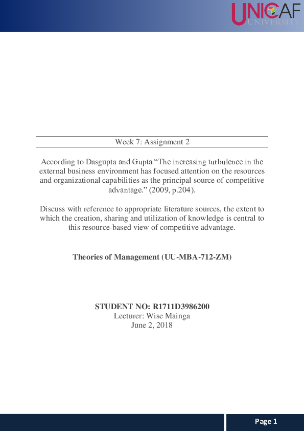 (PDF) Week 7 - Assignment 2 knowledge is central to this resource based view of competitive ...