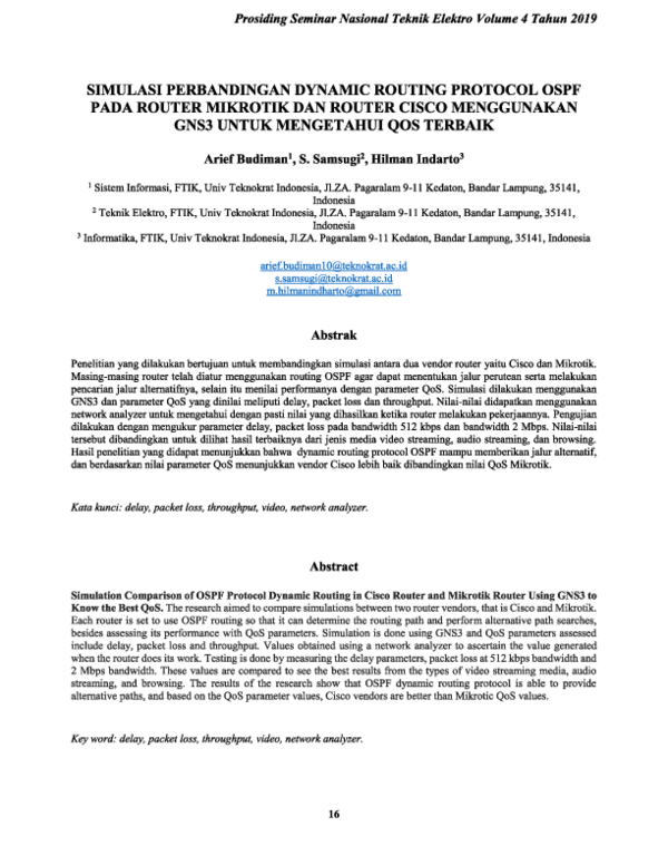Pdf Simulasi Perbandingan Dynamic Routing Protocol Ospf Pada Router Mikrotik Dan Router Cisco