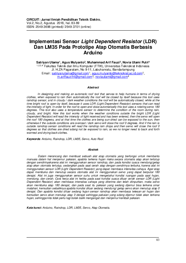 (PDF) Implementasi Sensor Light Dependent Resistor (LDR) Dan LM35 Pada Prototipe Atap Otomatis ...