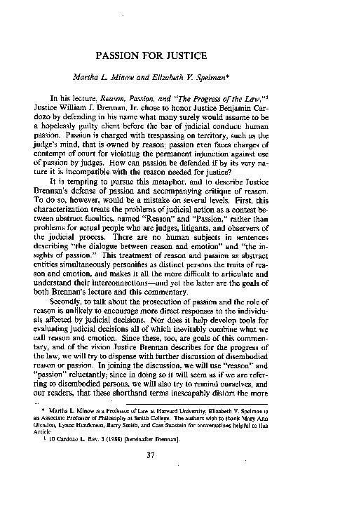 (PDF) Martha Minow and Elizabeth Spelman, “Passion for Justice ...