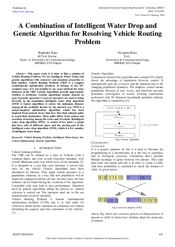 Pdf Ijert A Combination Of Intelligent Water Drop And Genetic Algorithm For Resolving Vehicle