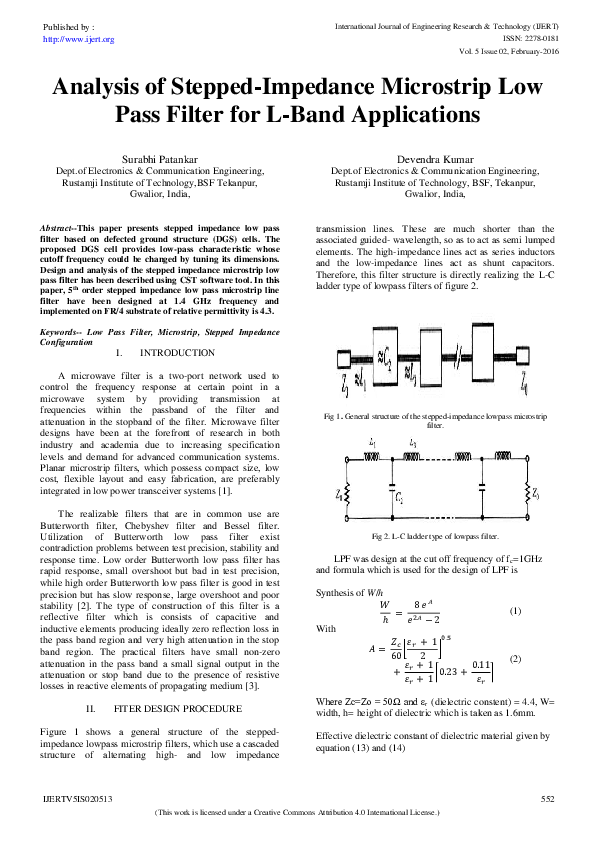 (PDF) IJERT-Analysis of Stepped-Impedance Microstrip Low Pass Filter for L-Band Applications