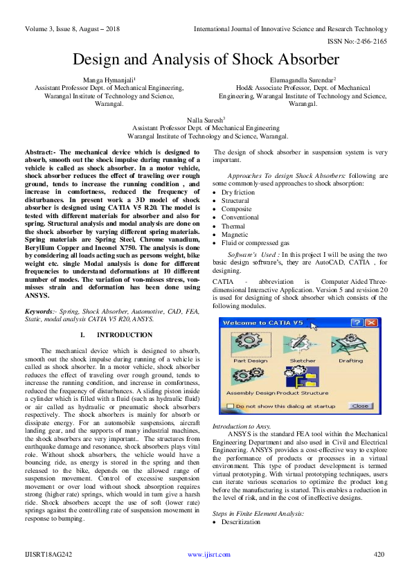 (PDF) Design and Analysis of Shock Absorber