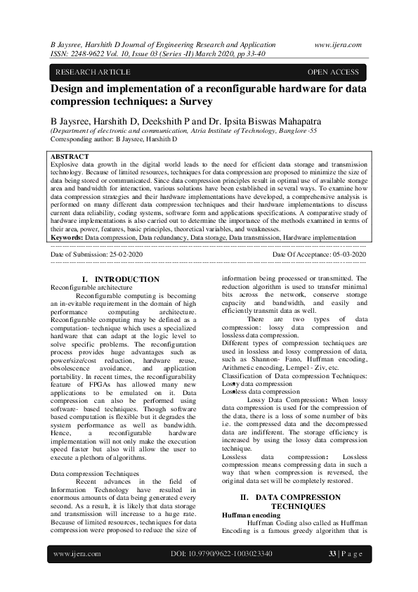 Pdf Design And Implementation Of A Reconfigurable Hardware For Data Compression Techniques A 6835