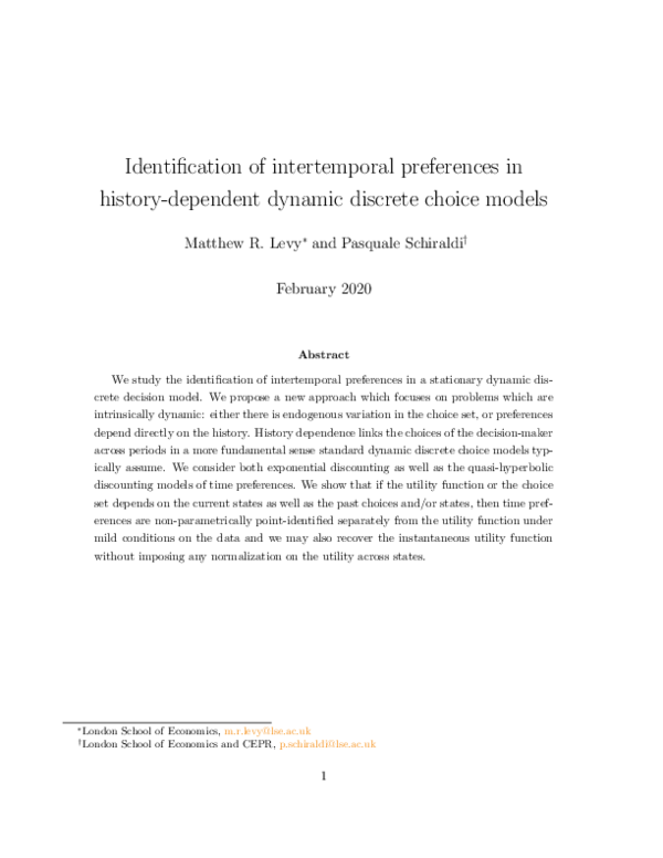 Pdf Identification Of Intertemporal Preferences In History Dependent Dynamic Discrete Choice 3422