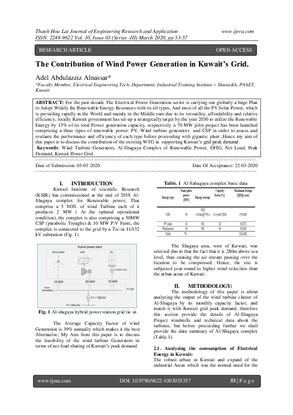 (PDF) The Contribution of Wind Power Generation in Kuwait's Grid