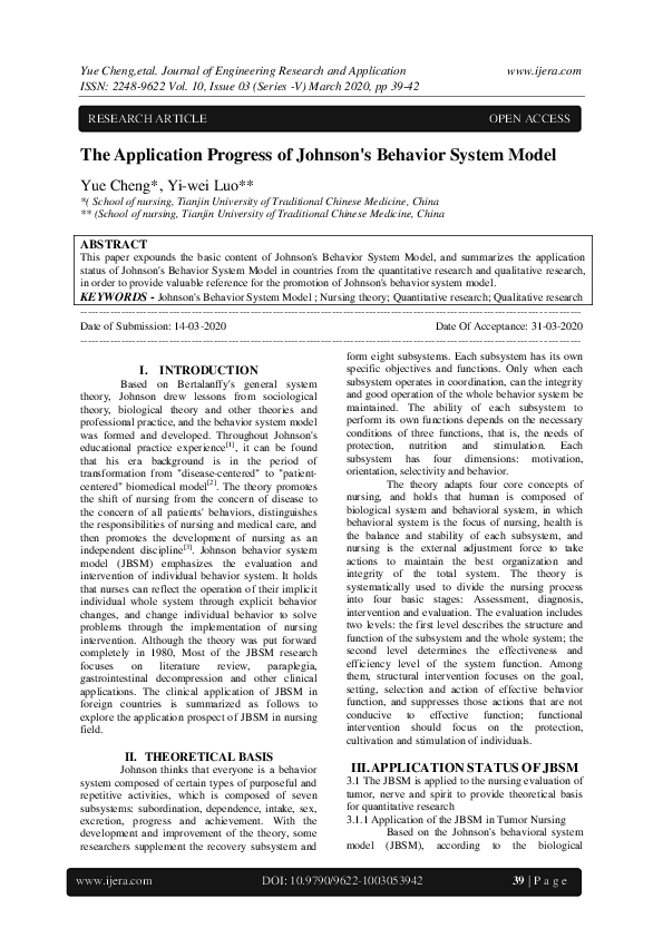 (PDF) The Application Progress of Johnson's Behavior System Model