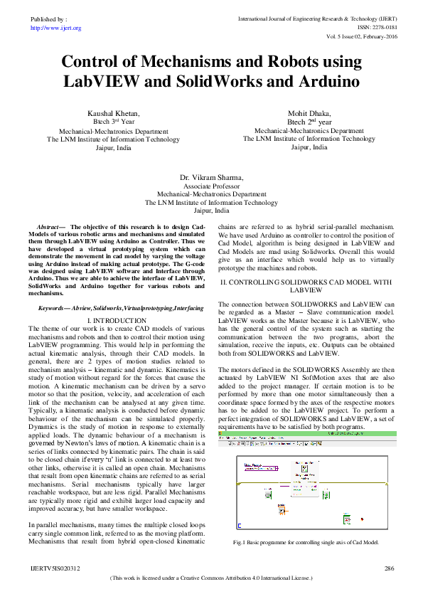 (PDF) IJERT-Control of Mechanisms and Robots using LabVIEW and ...