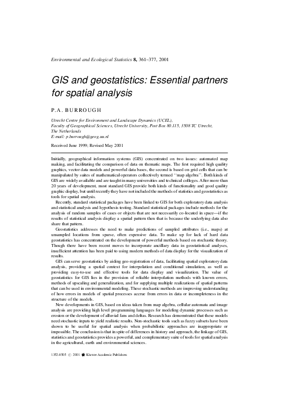 (PDF) GIS and geostatistics: Essential partners for spatial analysis