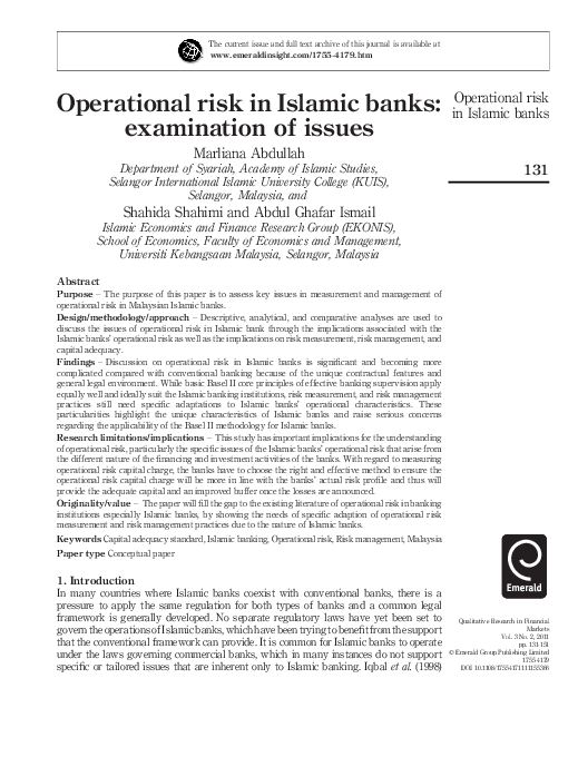 (PDF) Operational risk in Islamic banks: examination of issues