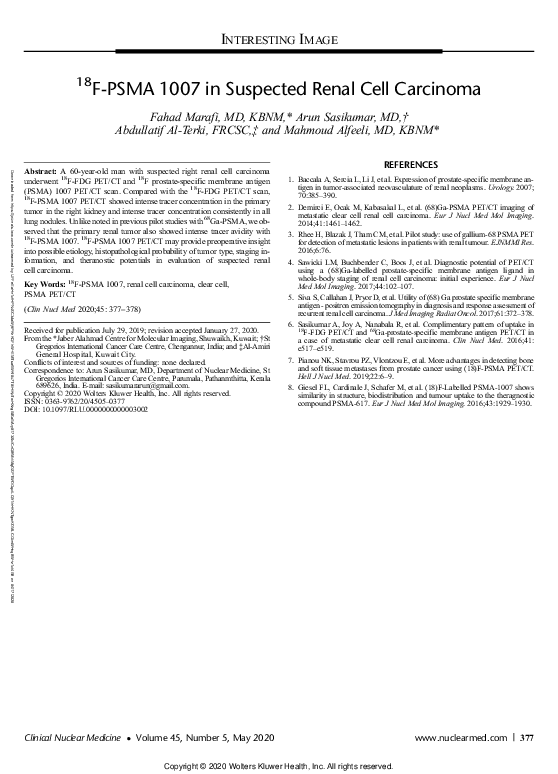 (PDF) F-PSMA 1007 in Suspected Renal Cell Carcinoma