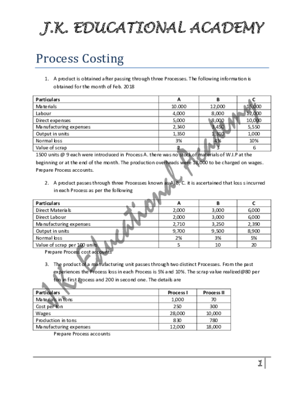 (PDF) Process Costing Questions