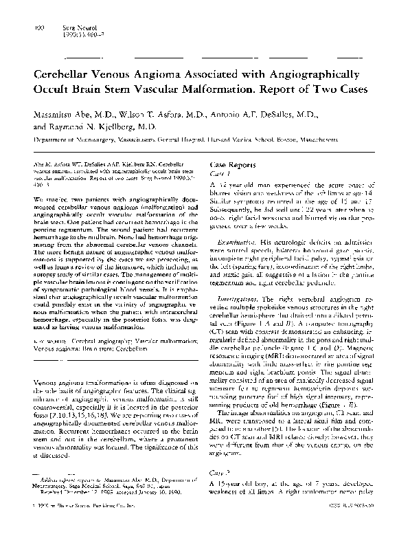 (PDF) Cerebellar venous angioma associated with angiographically occult ...