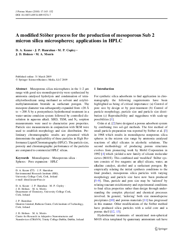 (PDF) A modified Stöber process for the production of mesoporous Sub 2 ...
