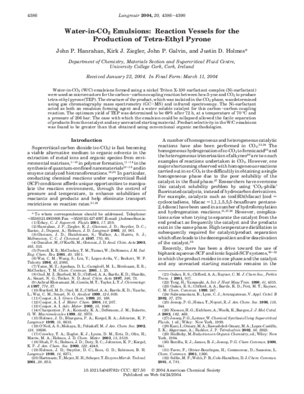 (PDF) Water-in-CO 2 Emulsions: Reaction Vessels for the Production of ...